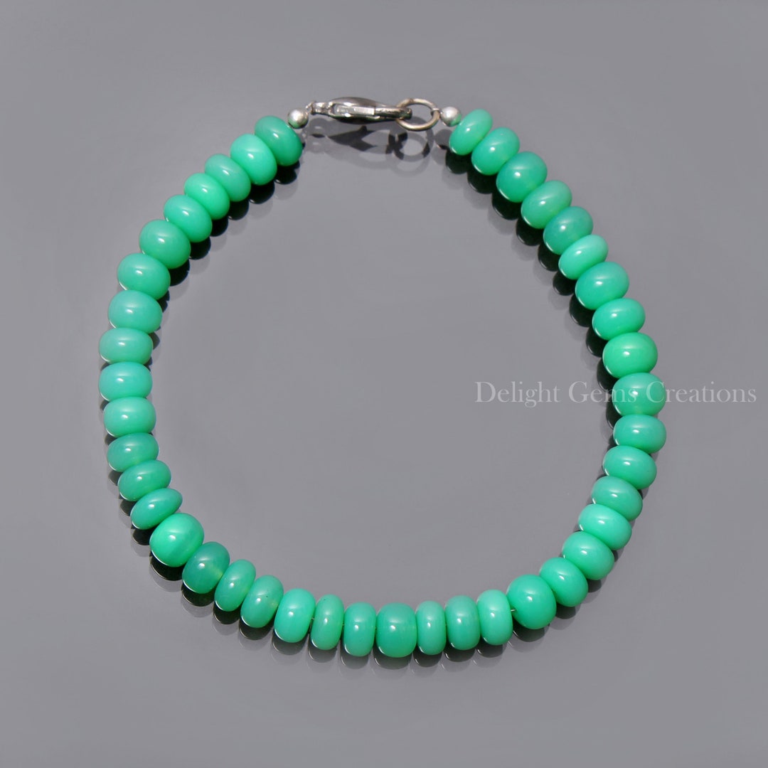 Natural AAA Chrysoprase Beaded Bracelet-7mm-7.5mm Smooth Rondelle Green ...