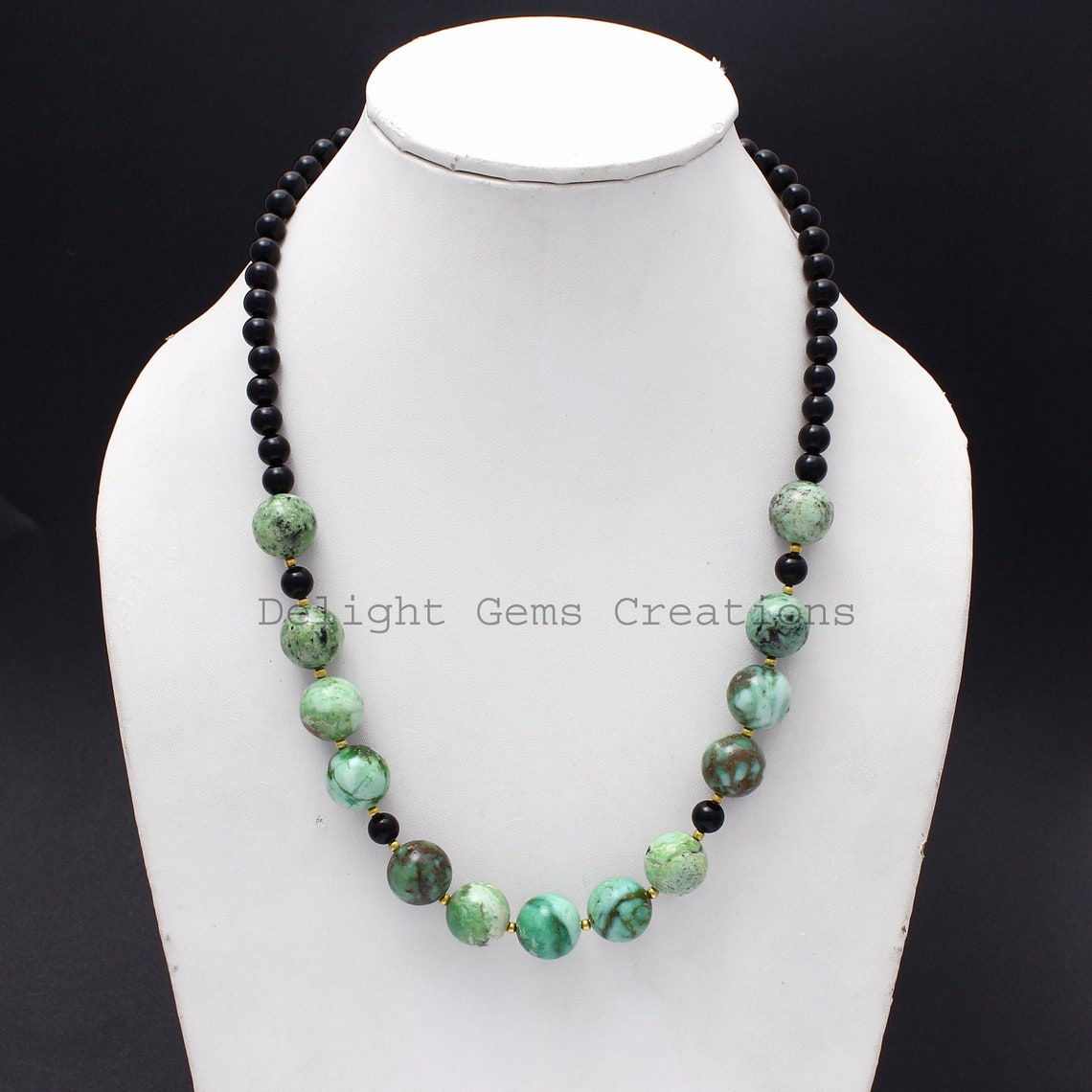 Variscite Beaded Necklace, Black Onyx Necklace, Multi Stone Jewelry ...