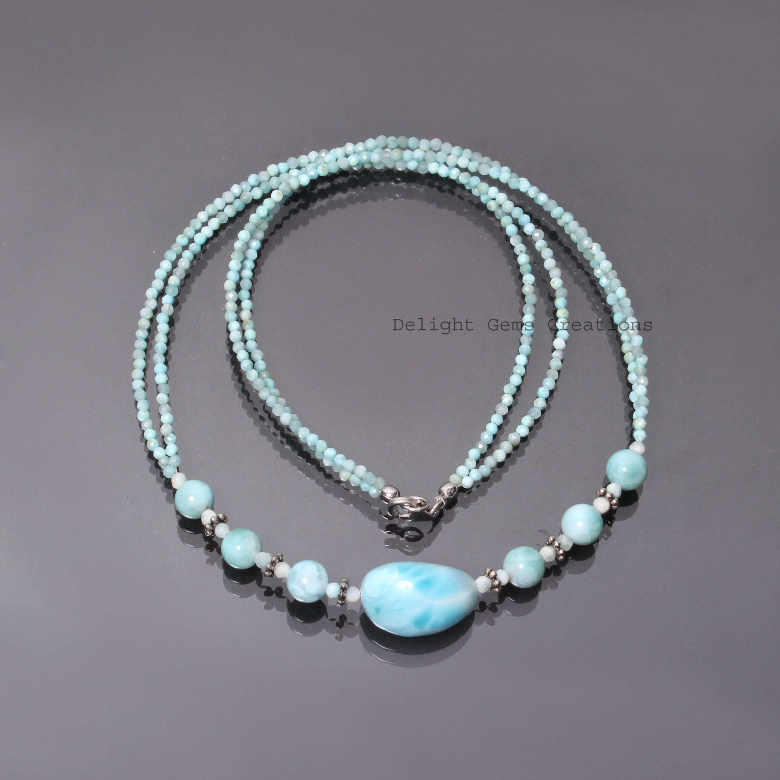 Dominican Larimar Beaded Necklace, 2MM Faceted Gemstone Jewelry - Etsy