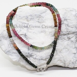 Multi-color Tourmaline Necklace, Faceted Rondelle Beads, Gemstone ...