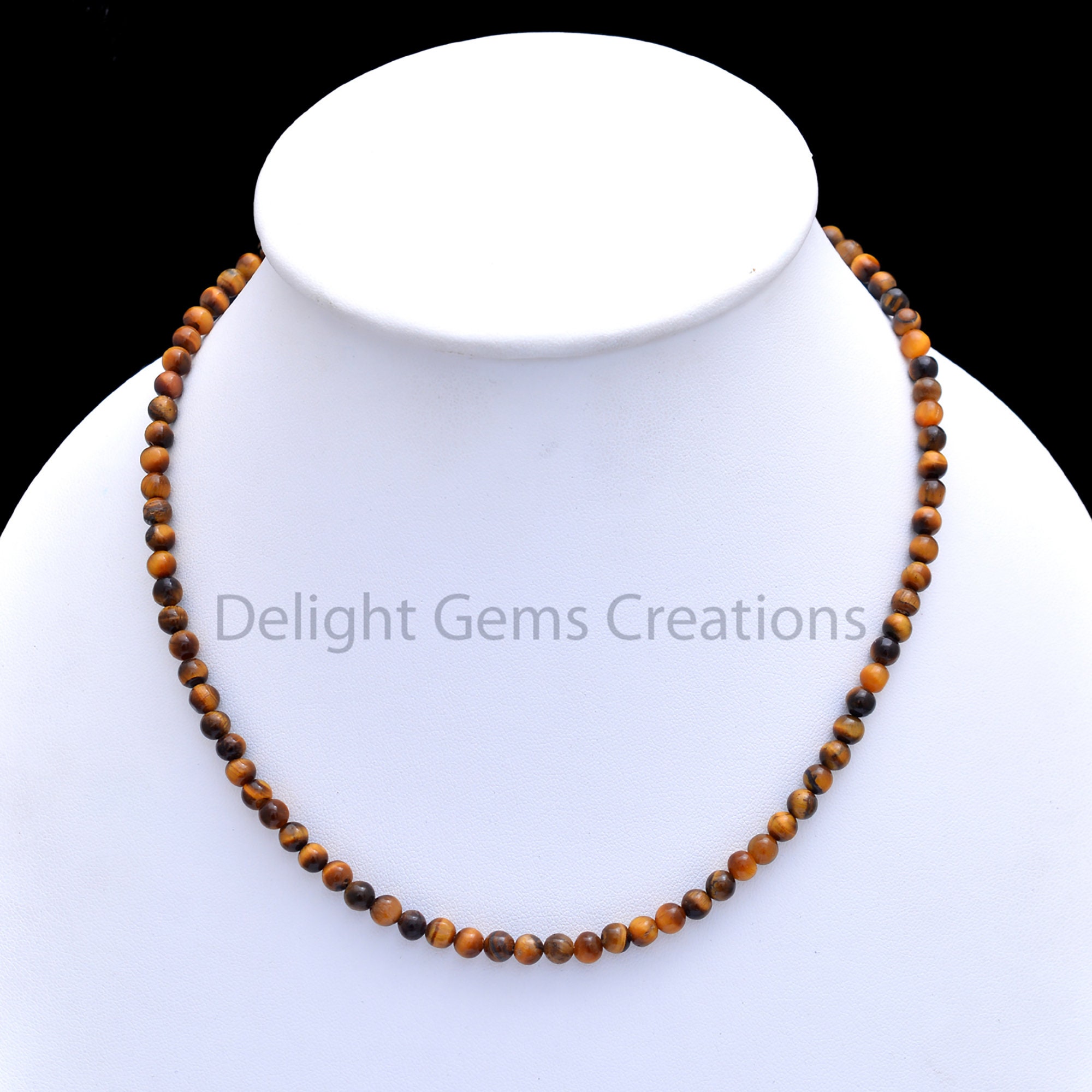 Tiger Eye Necklace 5-6mm Genuine Tigers Eye Beaded Necklace | Etsy