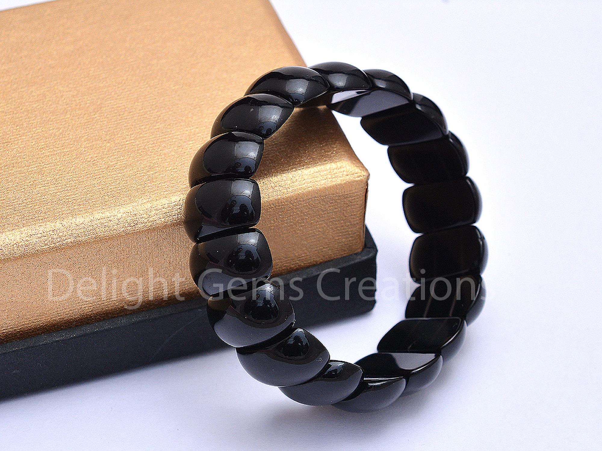 Black Onyx Stretch Bracelet, Cushion Rectangle Beads - Etsy