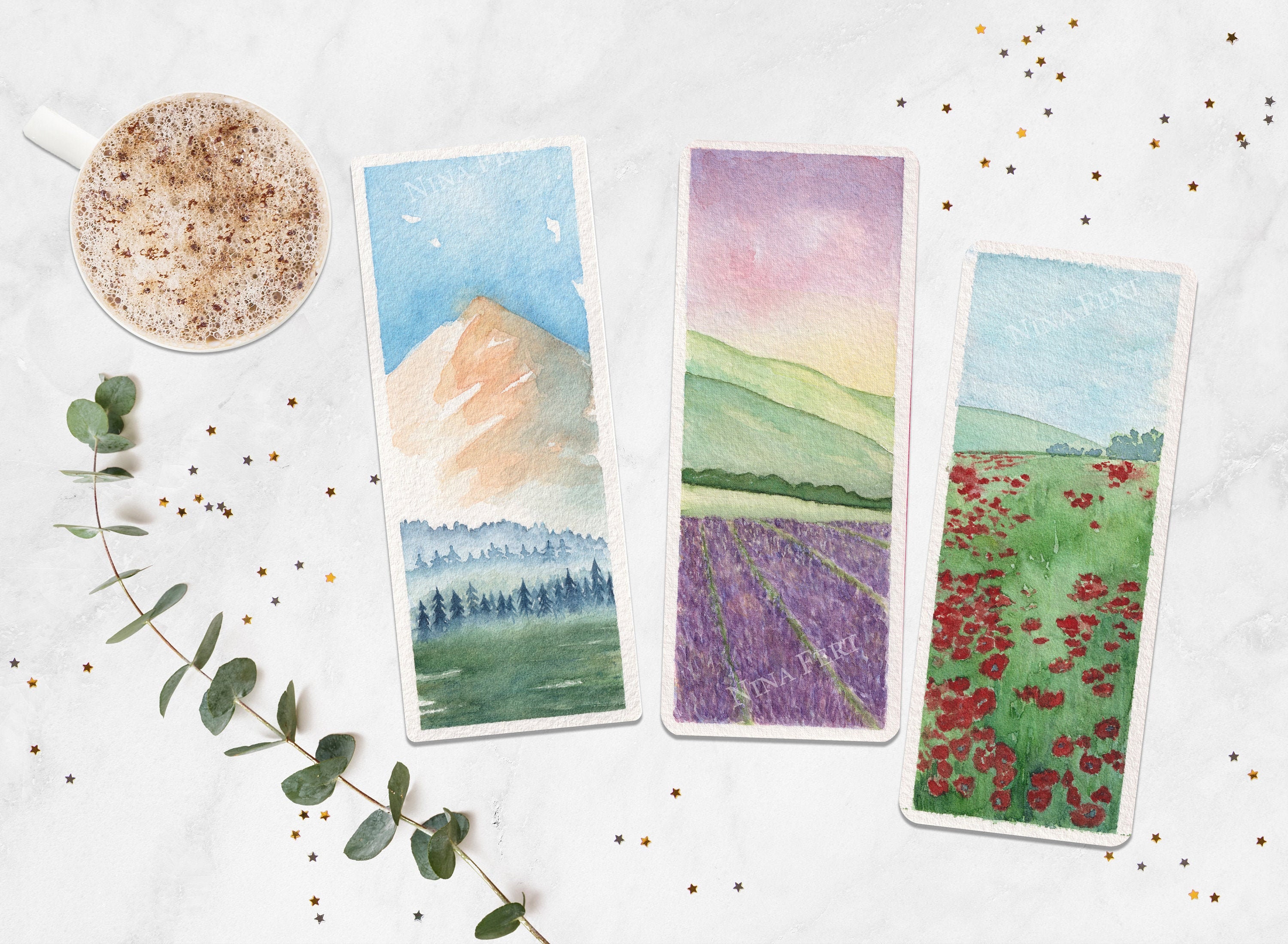 Mountain bookmark Landscape bookmarks Watercolor bookmark Hand | Etsy