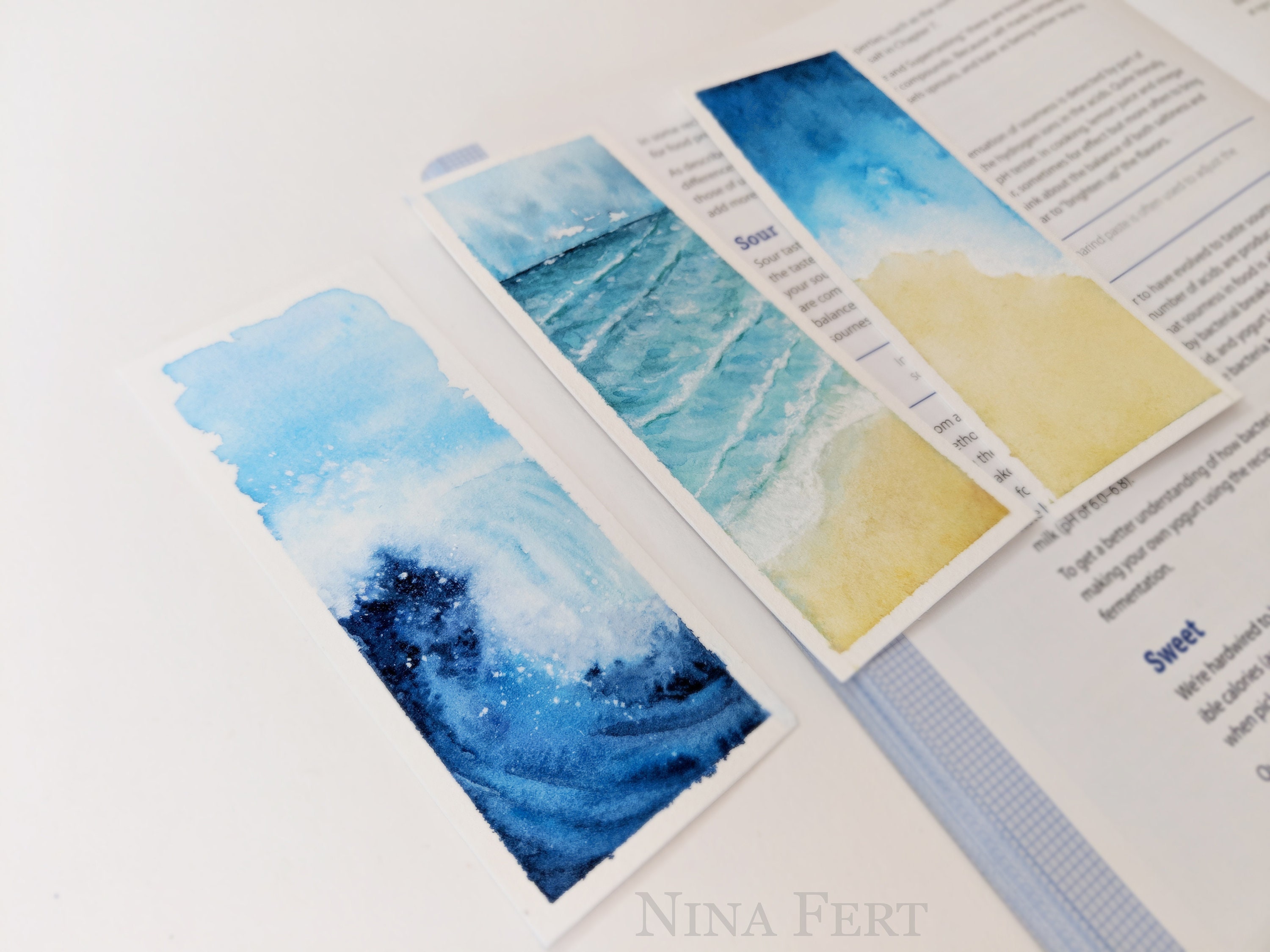 Hand painted bookmark Ocean bookmark Wave bookmark Watercolor | Etsy