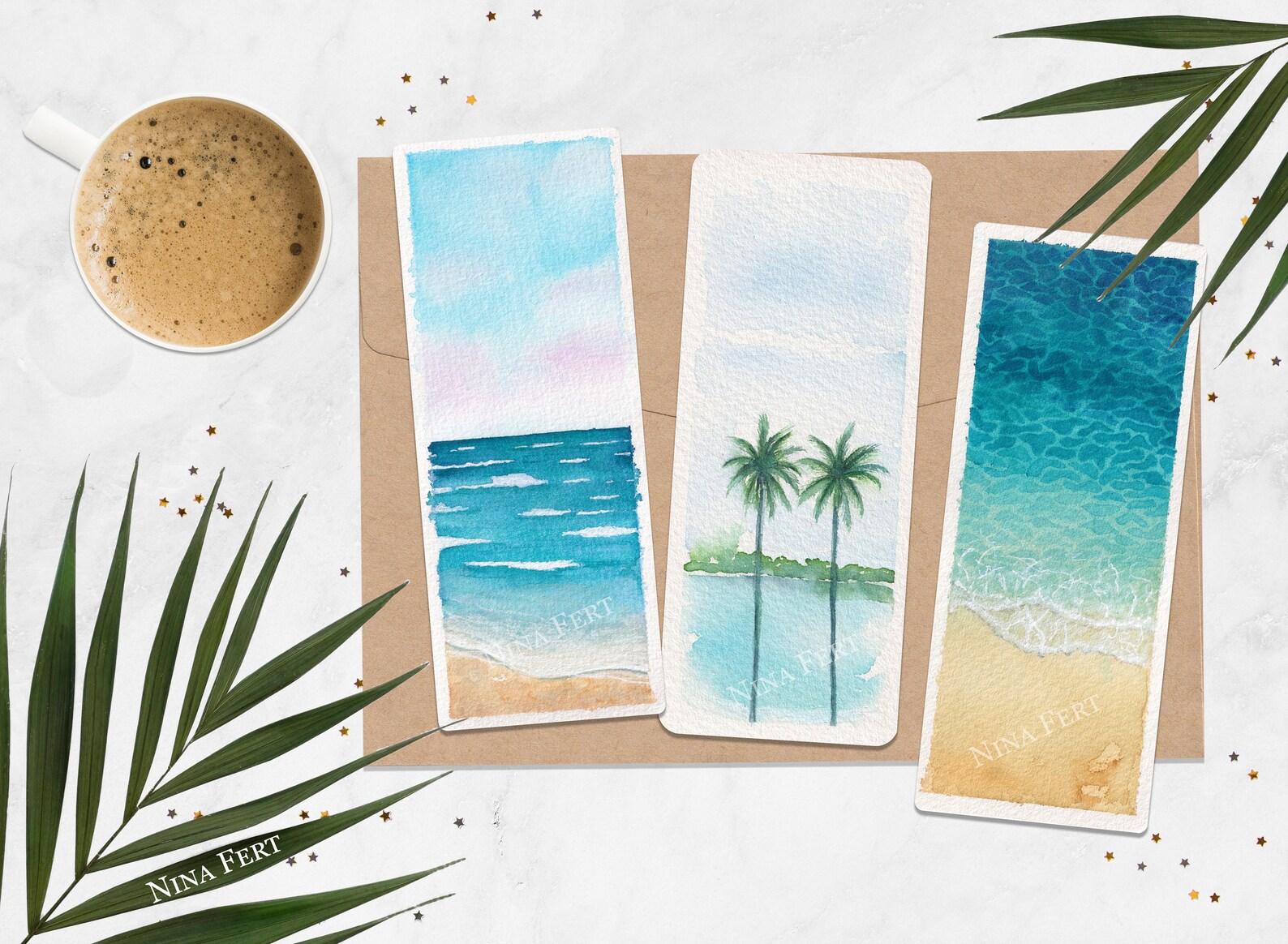 Hand painted bookmark Beach bookmark Original Watercolor | Etsy