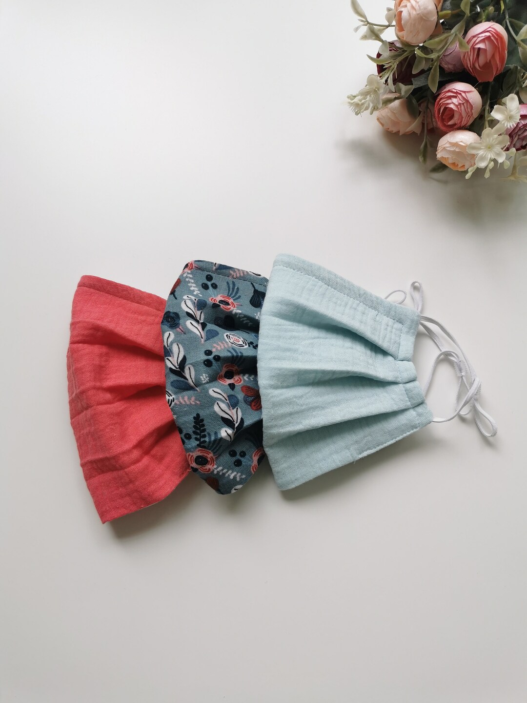 One Layer Floral Summer Face Mask, Single Layer Muslin Breathable ...