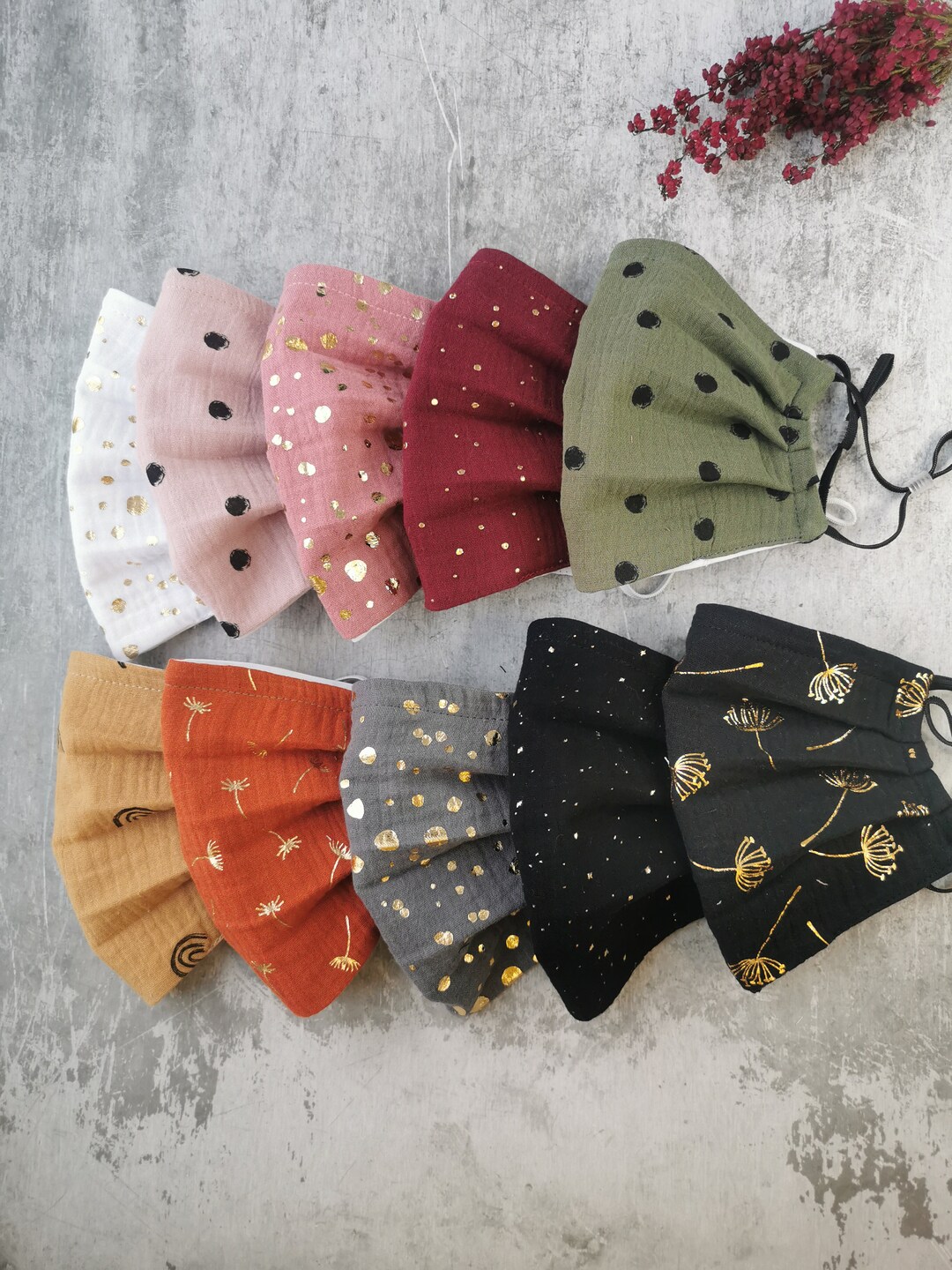 Single Layer Muslin Face Mask, Grey Gold Face Mask With Nose Wire, One ...