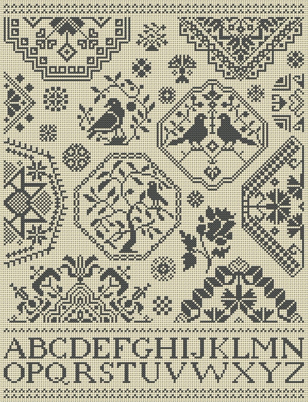 Quaker Cross Stitch Sampler PDF Chart Using Original Quaker Motifs - Etsy