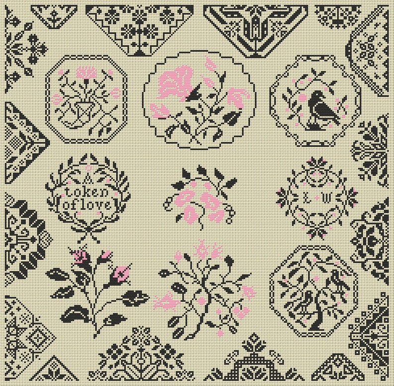 Quaker Sampler in Cross Stitch PDF Chart Using Original Quaker Motifs ...