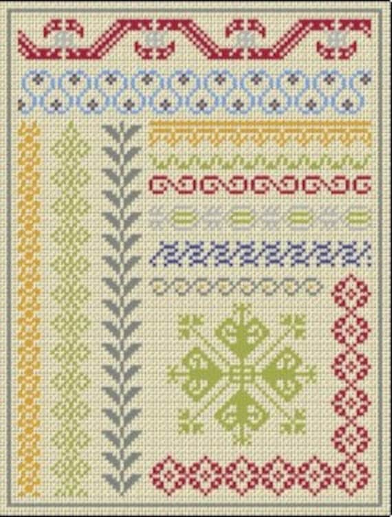 Cross Stitch Band Sampler chart/patter using original antique | Etsy