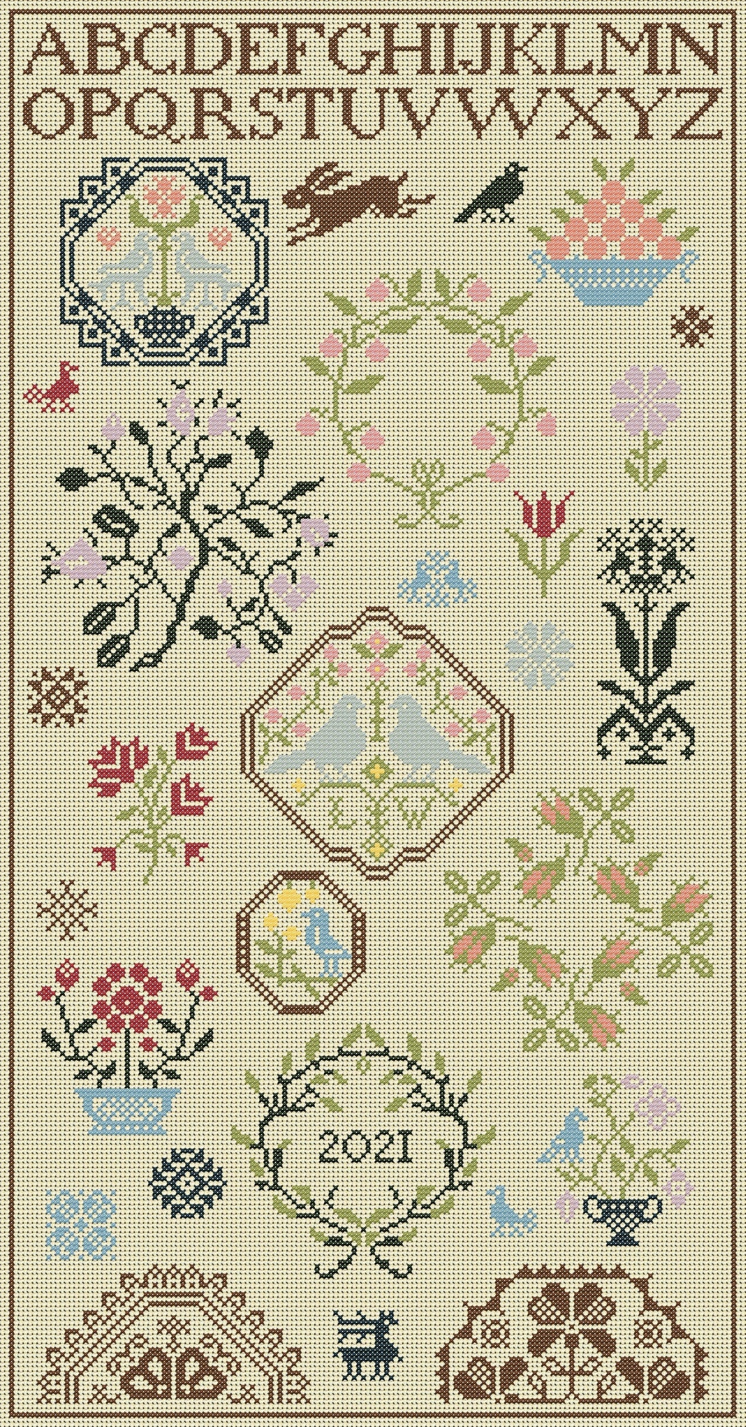 Quaker Cross Stitch Sampler Chart/pattern Using Original Medalion ...