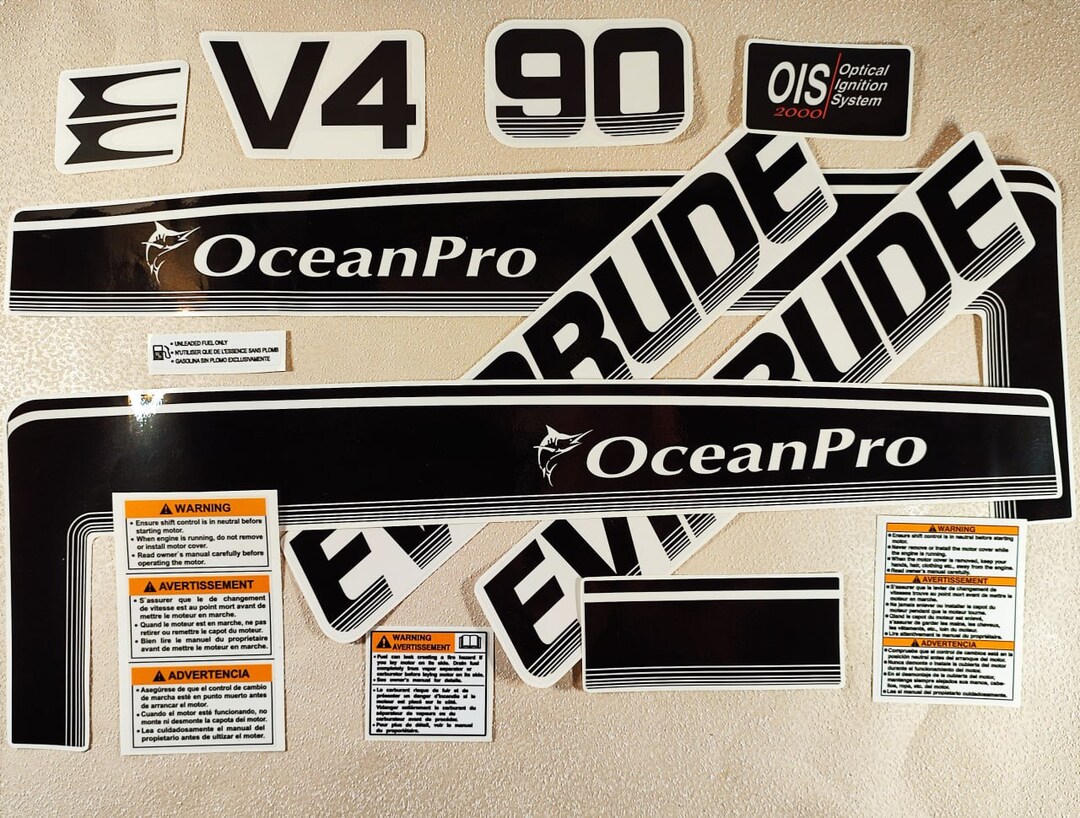 Vinyl Graphic Decals Set for Evinrude 90 Two Stroke Outboard Engine ...