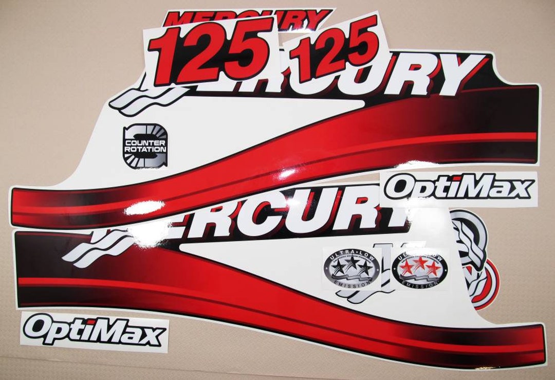 Decal Set for Mercury 125 Outboard. Vinyl Red White Kit Sticker for ...