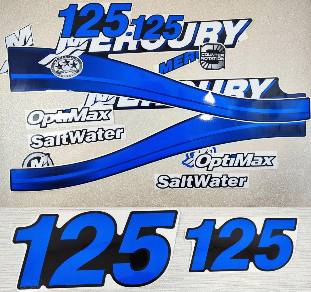 Decal Set for MERCURY 125 Salt Water Opti Max Outboard Color Blue ...