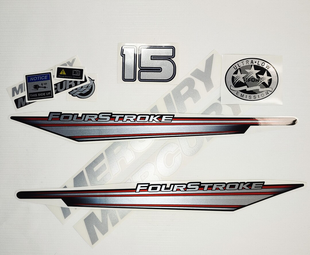 Vinyl Graphic Silver Decals Set Handmade for Mercury 15 Four Stroke ...