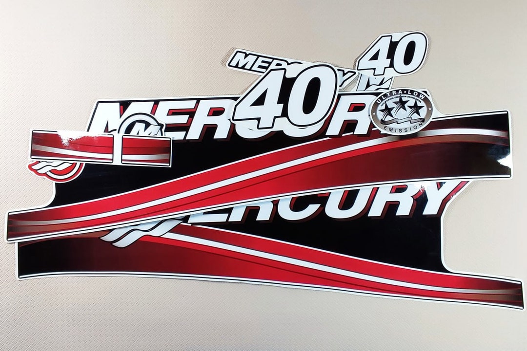 Decal Set for Mercury 40hp Two Stroke Outboard. Vinyl Kit Sticker for ...