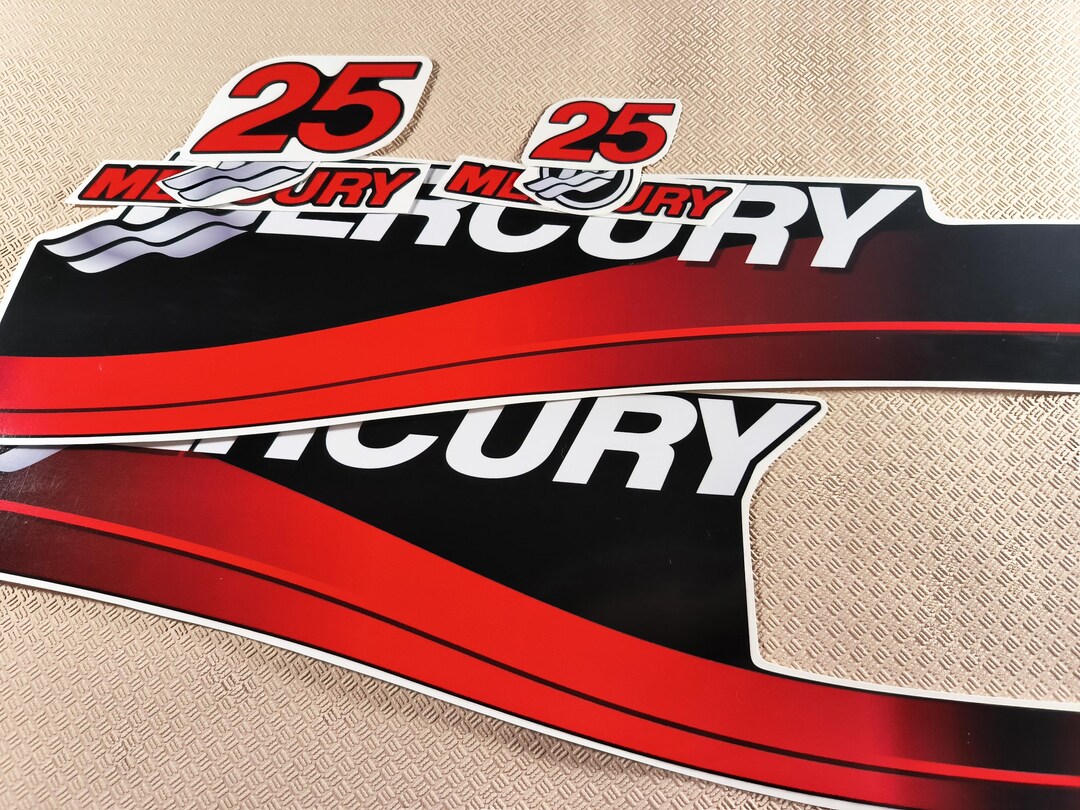 Vinyl Graphic Decals Set for Mercury 25 Two Stroke Outboard Engine ...