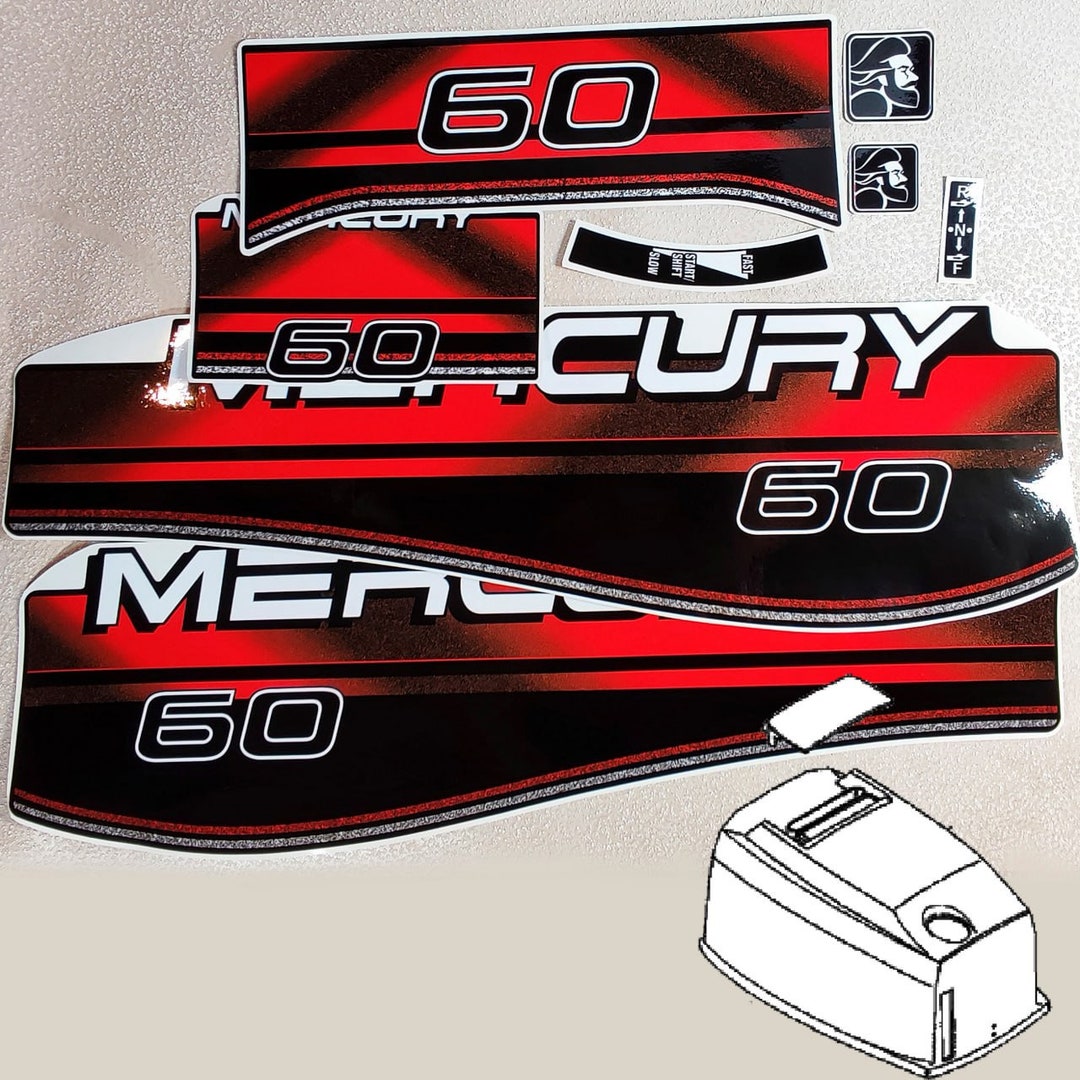 Decal Set for MERCURY Two Stroke 60 Hp Outboard. Vinyl Kit Sticker ...