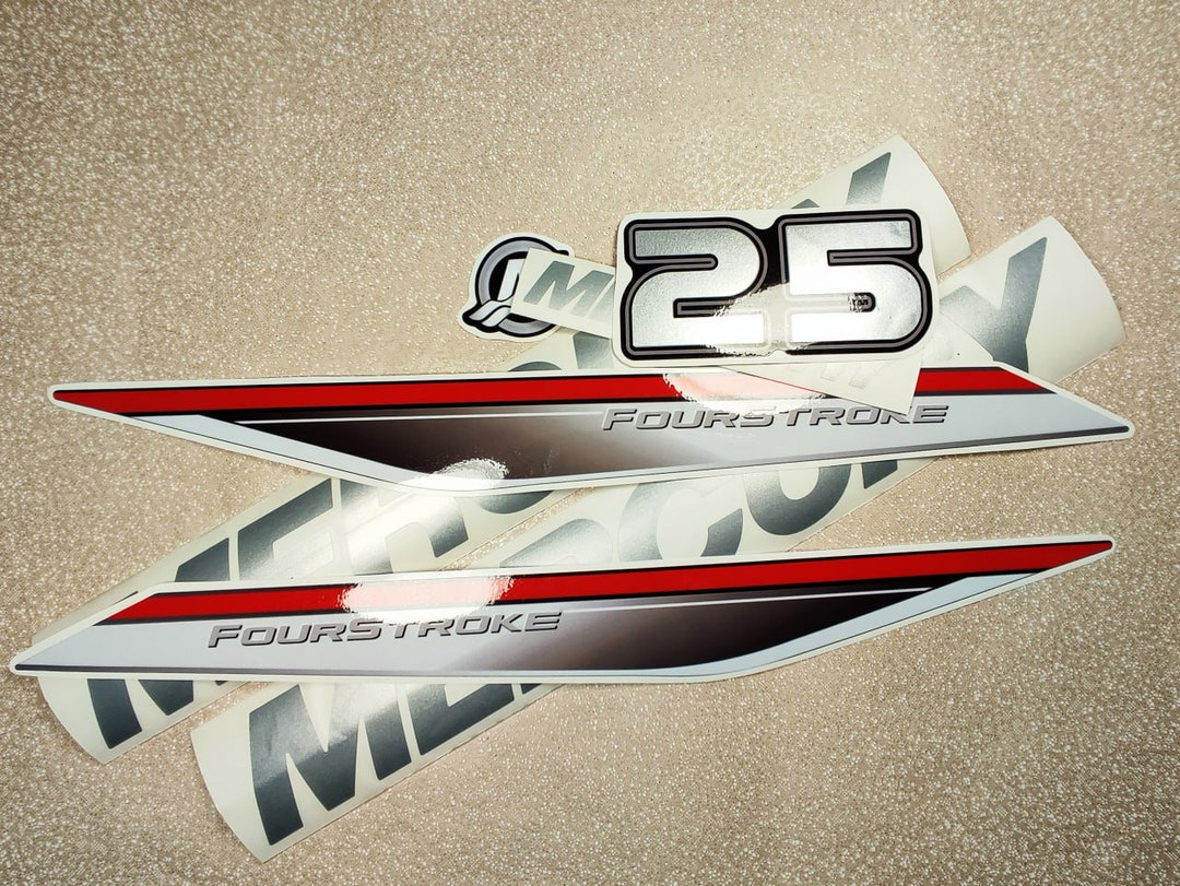 Decal Set for Mercury 25 Four Stroke Outboard Color Silver. Vinyl ...