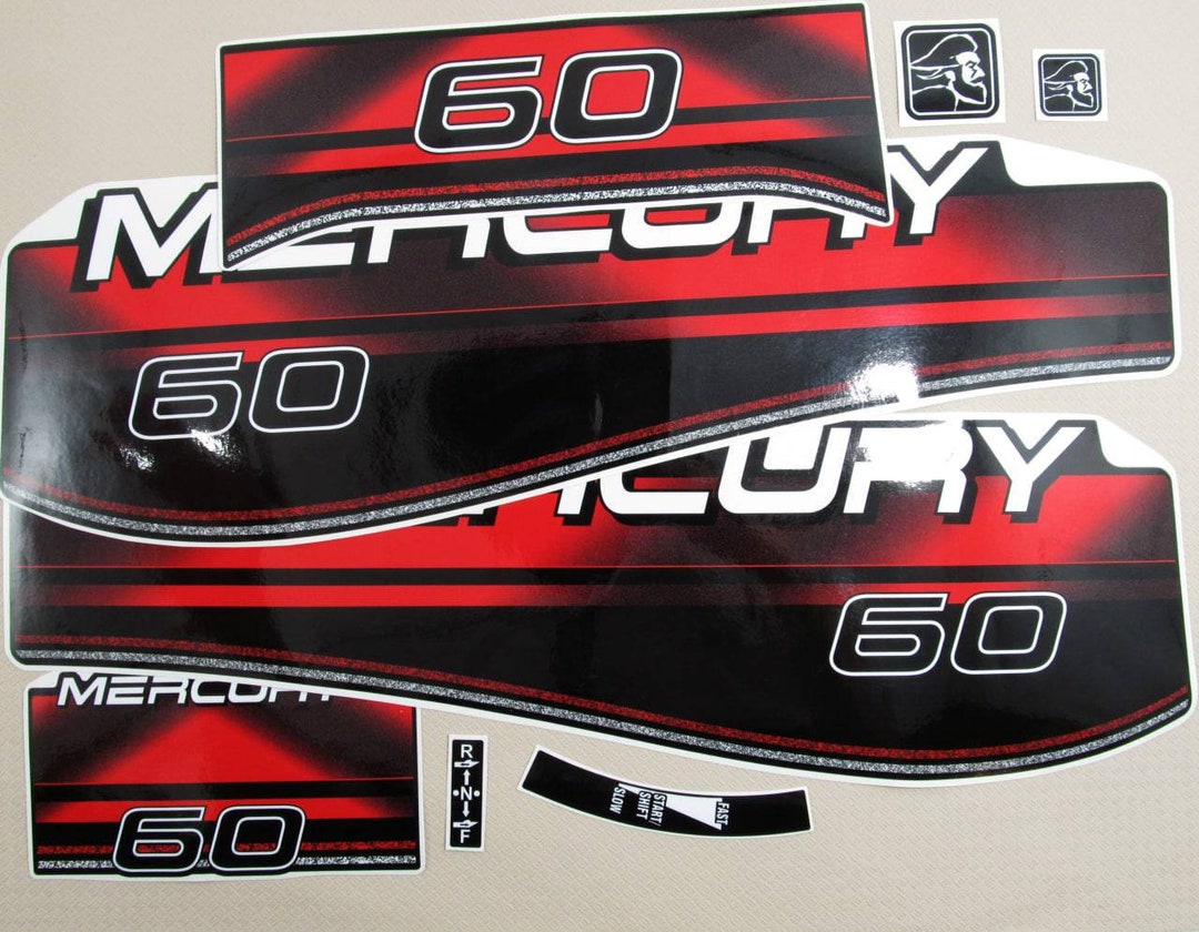 Decal Set for MERCURY Two Stroke 60 Hp Outboard. Vinyl Kit Sticker for ...