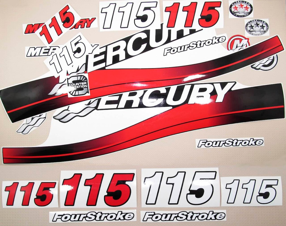 Vinyl Graphic Decals Set of Handmade for Mercury 115 Hp Four Stroke ...
