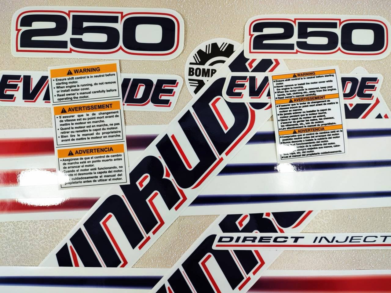 Vinyl Graphic Decals Set for Evinrude 250 Two Stroke Outboard Engine ...