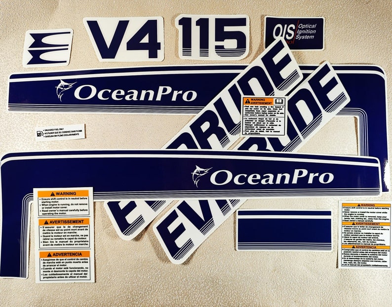 Vinyl Graphic Decals Set for Evinrude 115 Two Stroke Outboard Engine ...