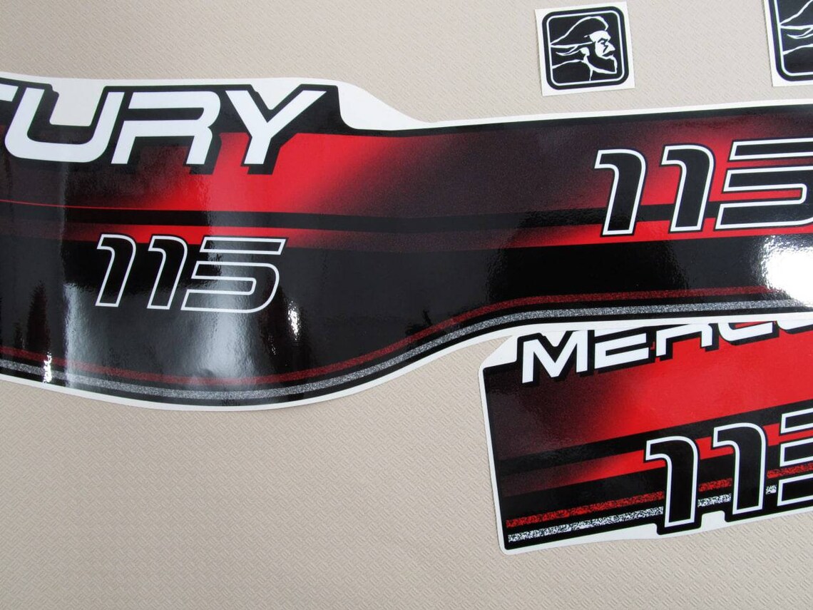 Decal Set for MERCURY Two Stroke 115 Hp Outboard. Vinyl Kit Sticker Red ...