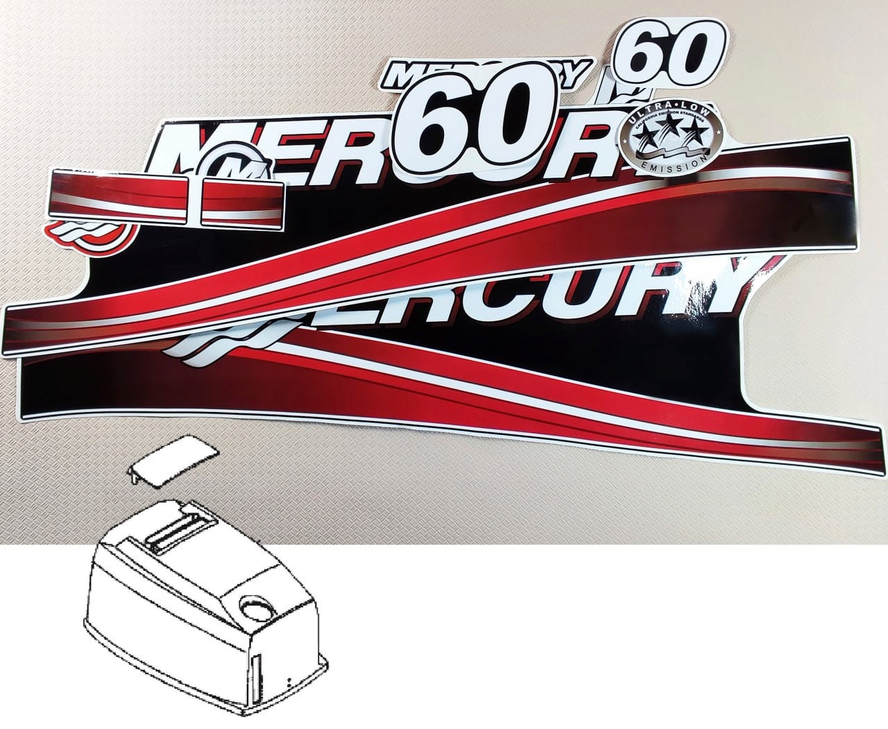 Decal Set for MERCURY Two Stroke 60 Hp Outboard. Vinyl Kit Sticker ...
