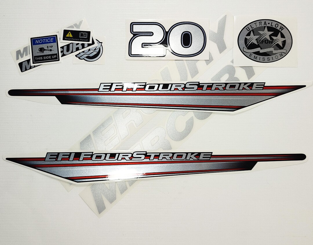 Decal Set for MERCURY 20 Hp EFI Outboard Silver Shimmer Color. Vinyl ...