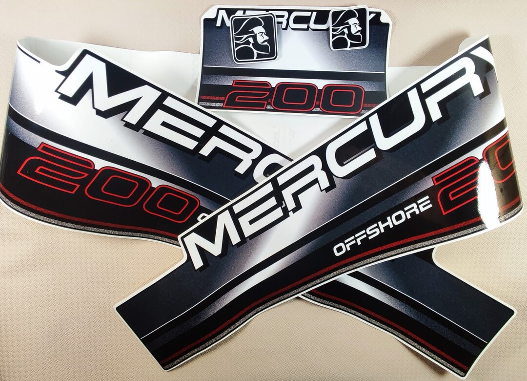 Decal Set for Mercury 200 Hp Outboard Offshore. Vinyl Kit Sticker ...