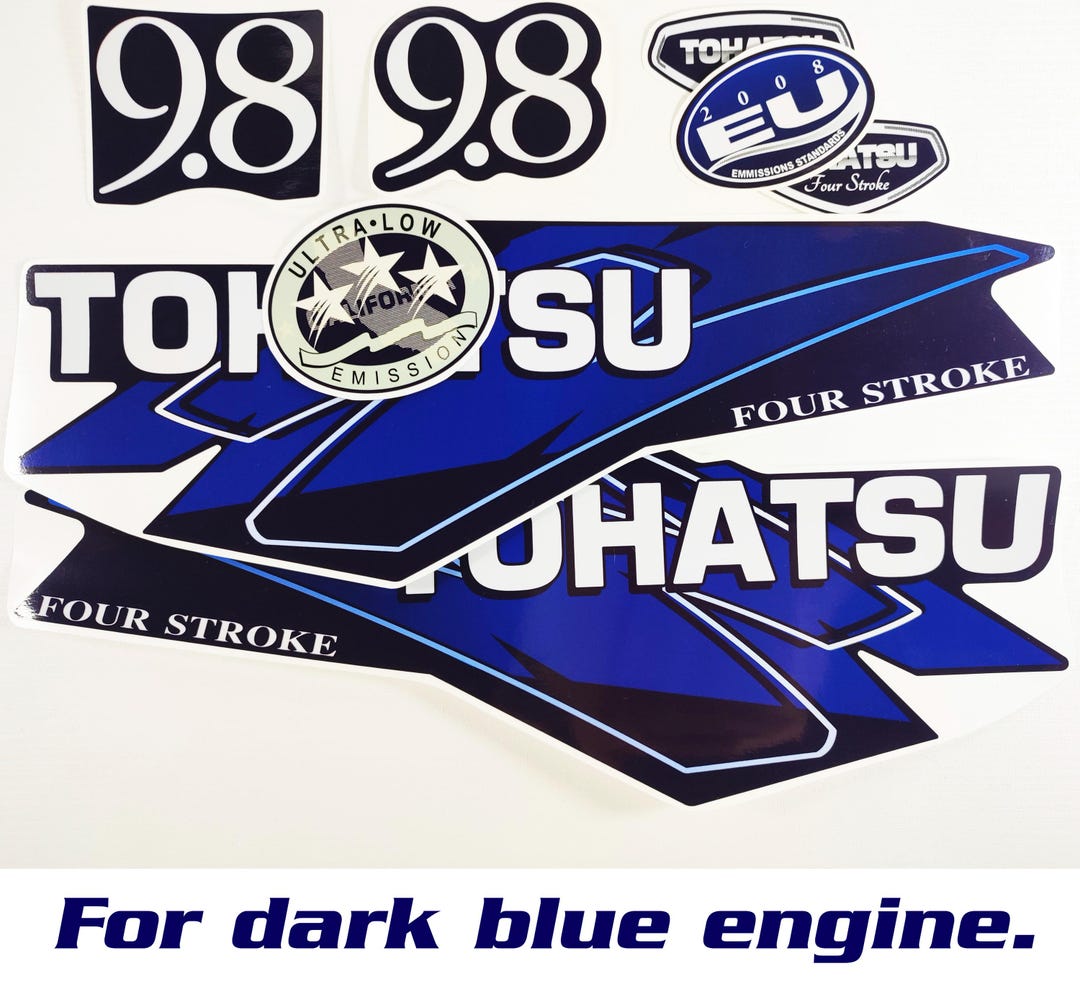 Vinyl Decals Set for Tohatsu 9.8 Four Stroke Outboard Engine Dark Blue ...