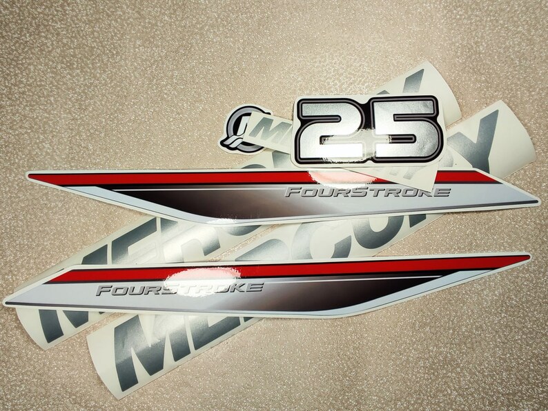 Decal Set for Mercury 25 Four Stroke Outboard Color Silver. Vinyl ...