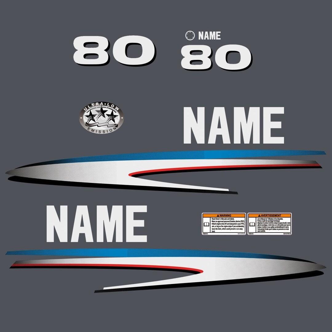 Decal Set for YAMAHA 80 Hp Two Stroke Outboard. Vinyl Kit Sticker ...