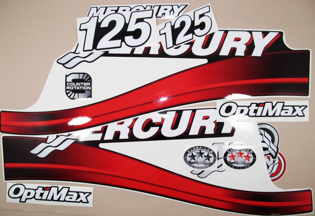 Decal Set for Mercury 125 Hp Outboard. Vinyl Red Kit Sticker for ...
