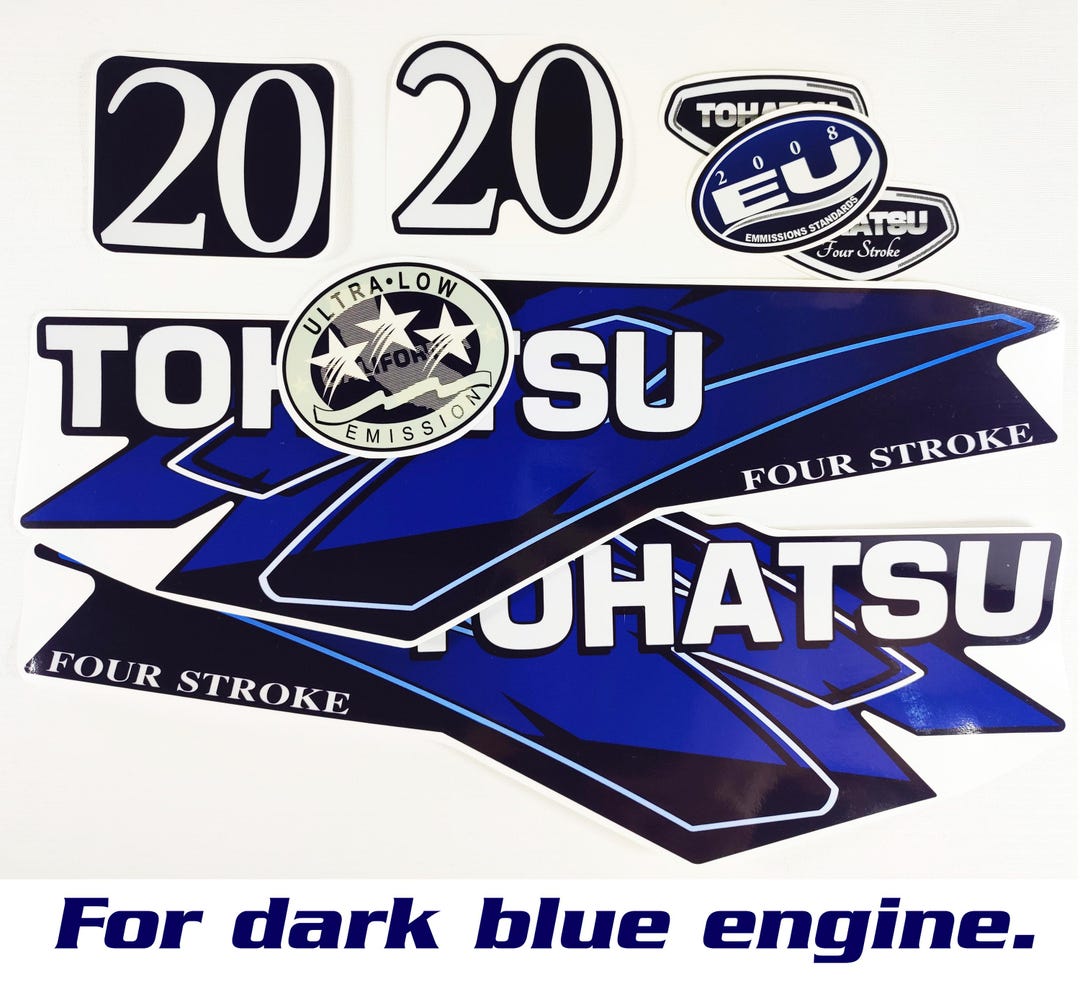 Vinyl Graphic Decals Set for Tohatsu 20 Four Stroke Dark Blue Outboard ...