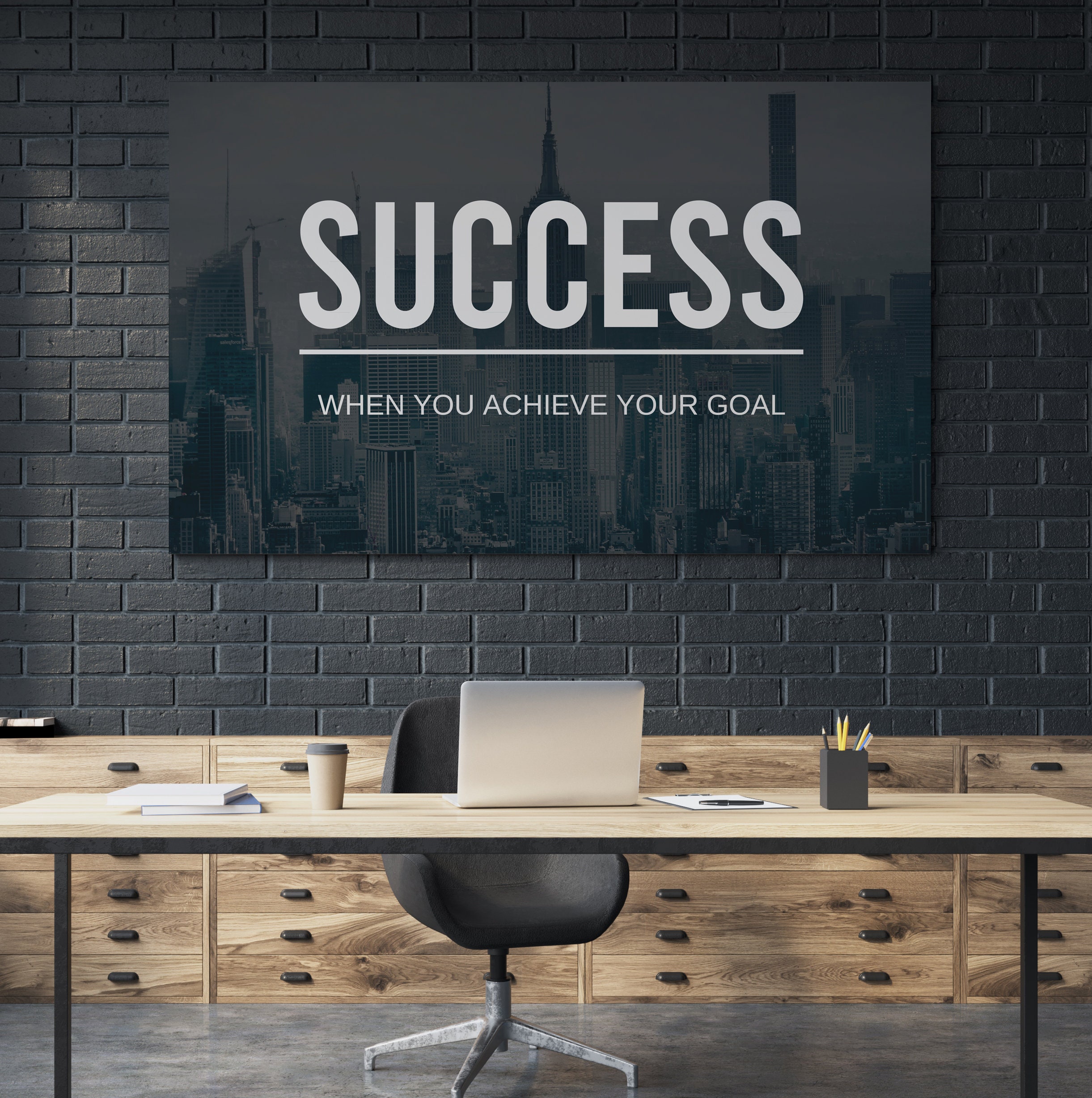 Motivational / Inspirational Success Wall Art Print Gift Canvas City ...