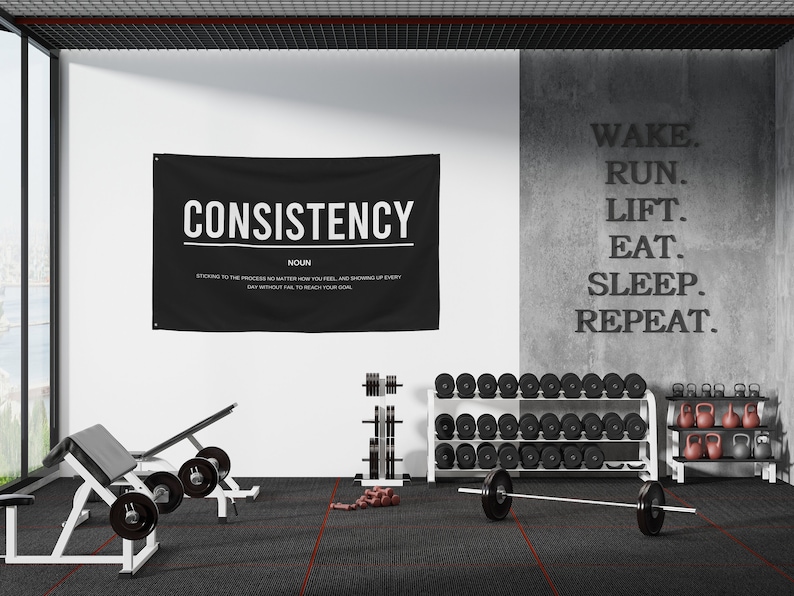 Consistency Gym Motivation Definition Banner Flag, Gym Wall Art, Gym ...