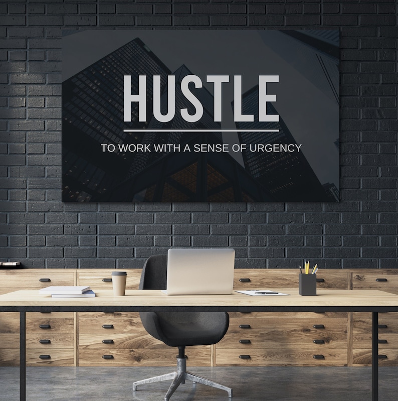 Hustle Sign Motivational Wall Art Canvas Hustle Poster Office Decor ...