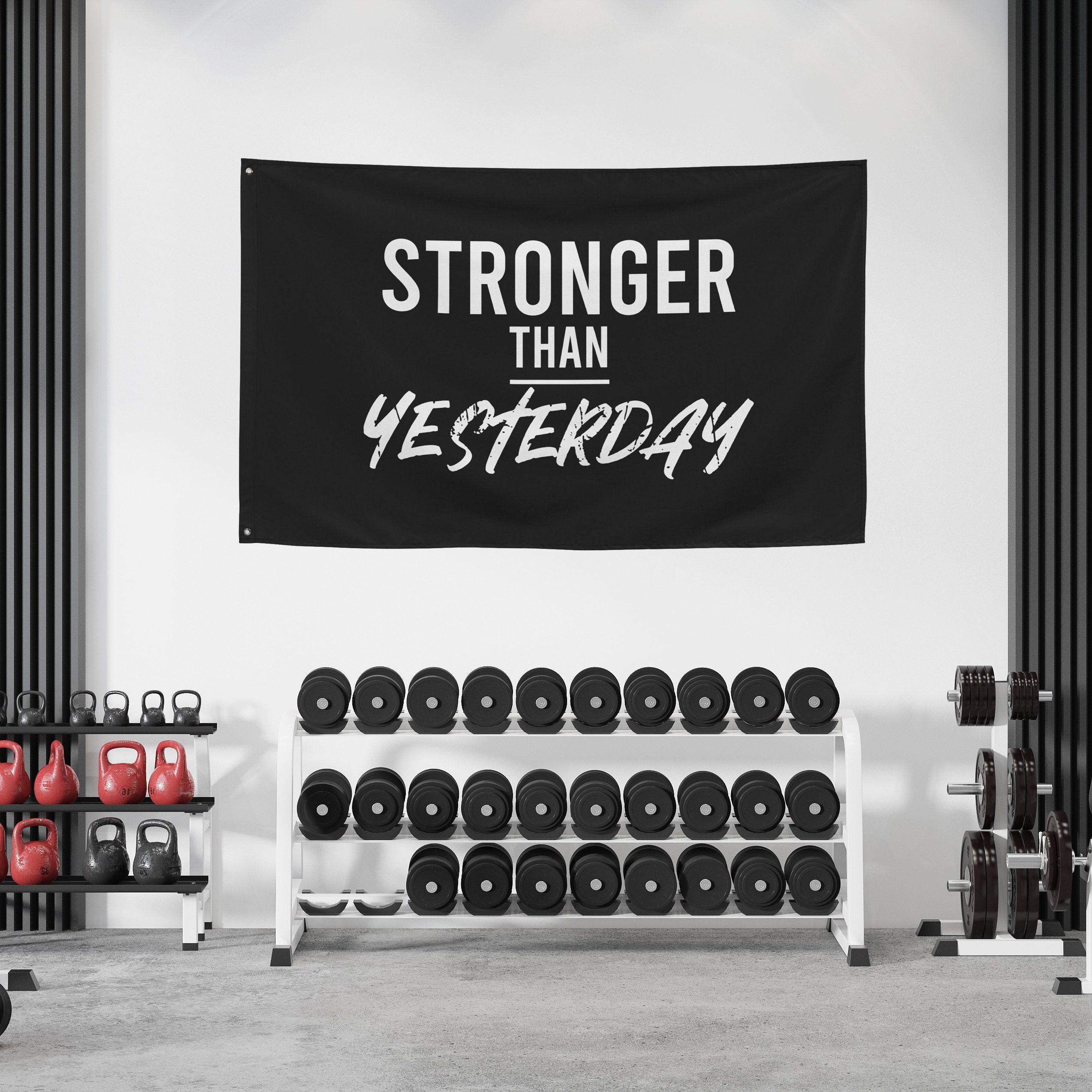 Motivational Gym Sign Fabric Banner, Stronger Than Yesterday Gym Flag ...