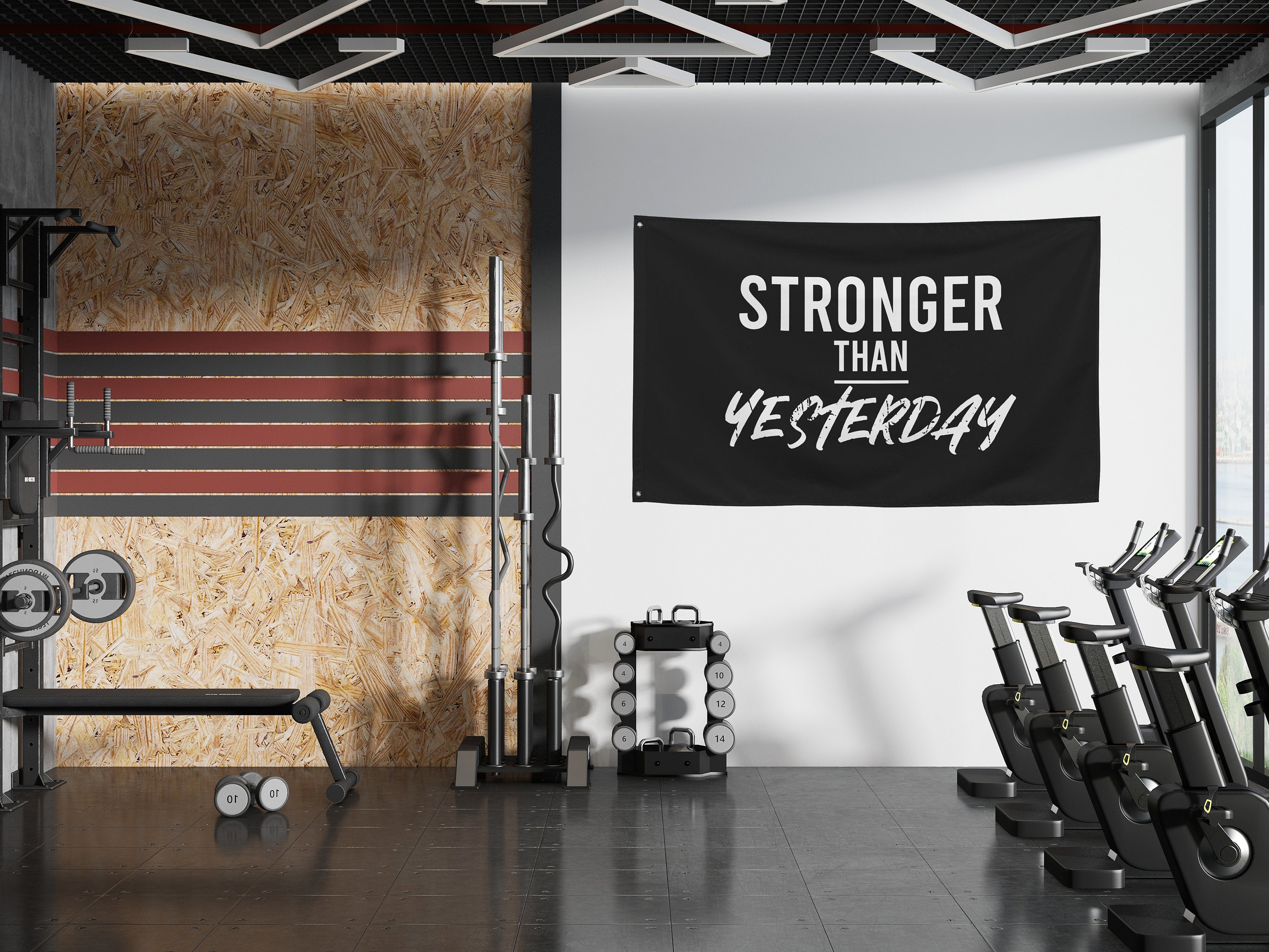 Motivational Gym Sign Fabric Banner, Stronger Than Yesterday Gym Flag ...