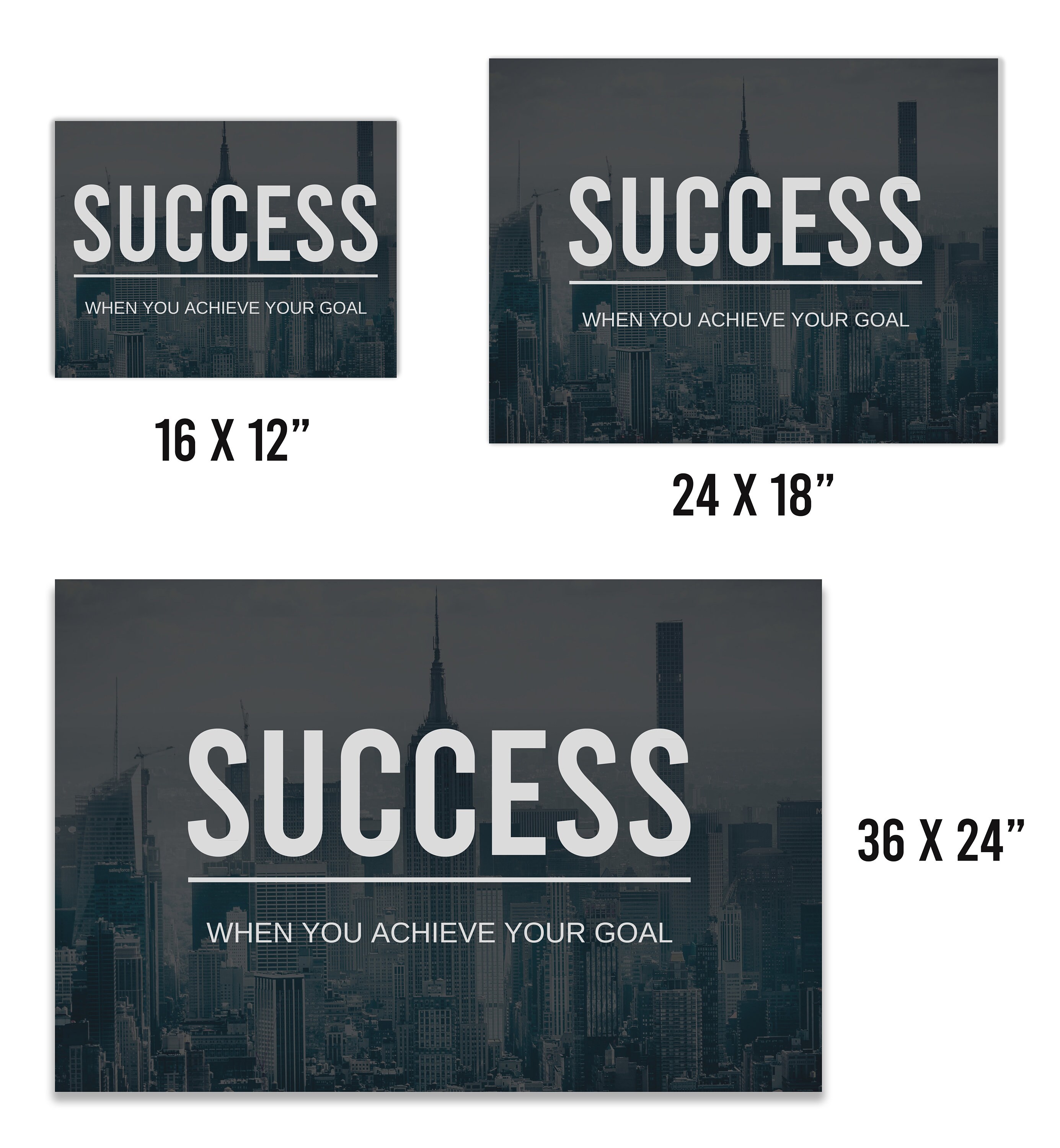 Motivational / Inspirational Success Wall Art Print Gift Canvas City ...