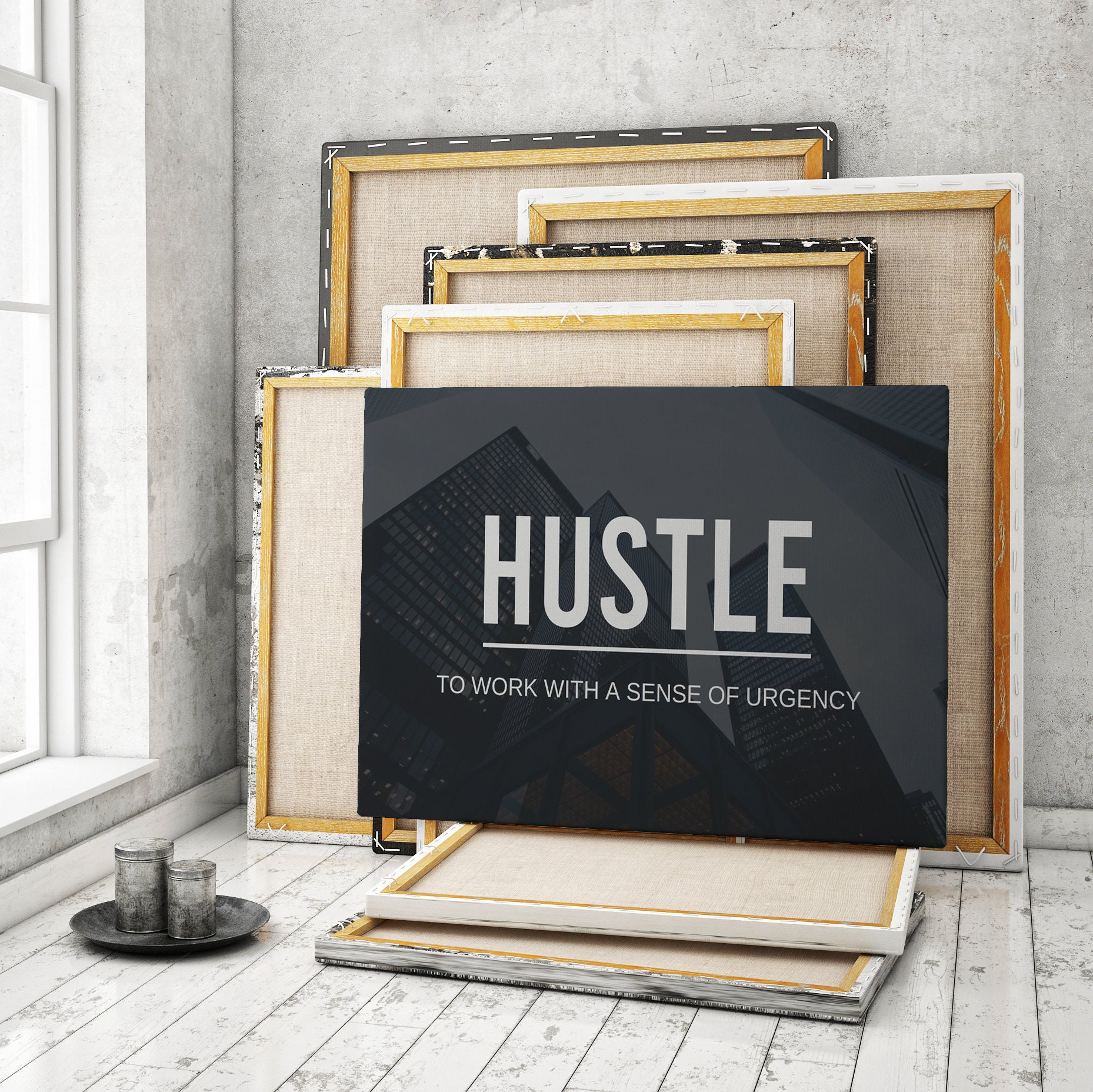 Hustle Sign Motivational Wall Art Canvas Hustle Poster Office Decor ...