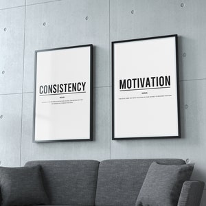 Motivational Definition Posters 3 Piece Wall Art Set for Home Gym Wall ...