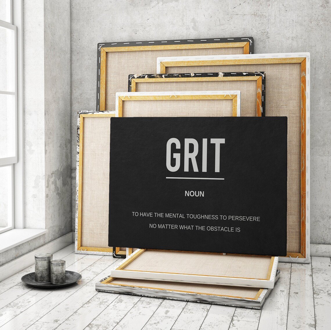 Grit Motivational Quote Canvas Wall Art for Office Home Decor ...