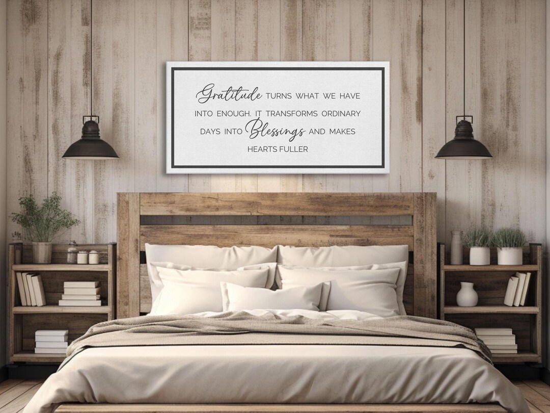 Gratitude Family Home Sign, Farmhouse Sign, Bedroom Sign, Over the Bed ...