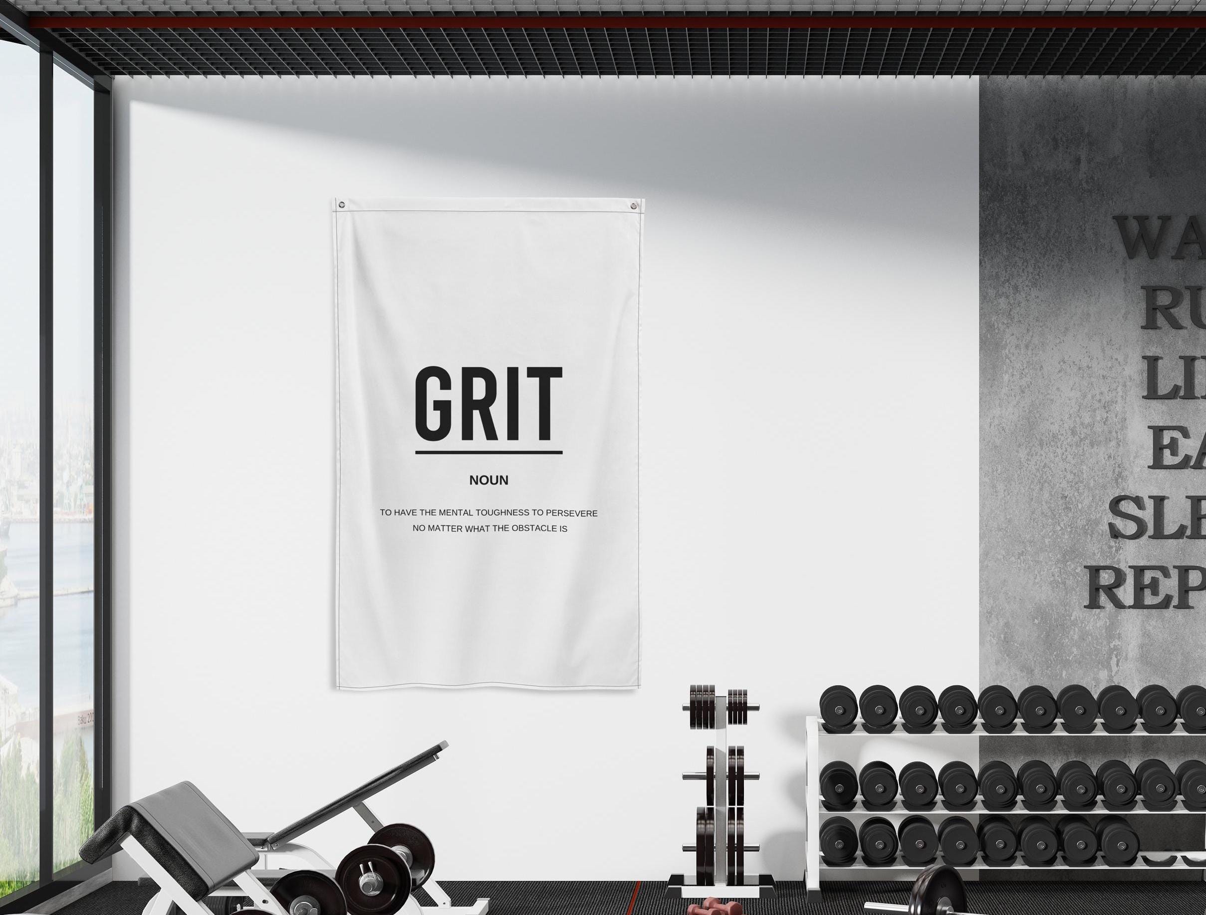 Grit Definition Flag Banner, Gym Wall Decor, Motivational Wall Art ...