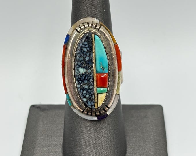 David Tune Navajo Sterling Silver Turquoise Multi Stone Inlay Native Am ...