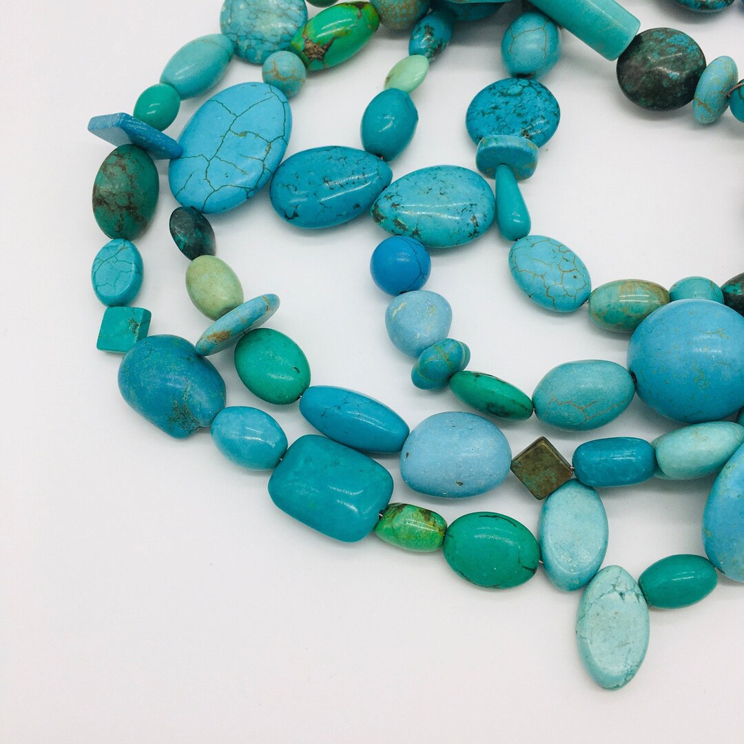 Turquoise Tones Gemstone & Mineral Strand With Mixed Shapes and Sizes ...