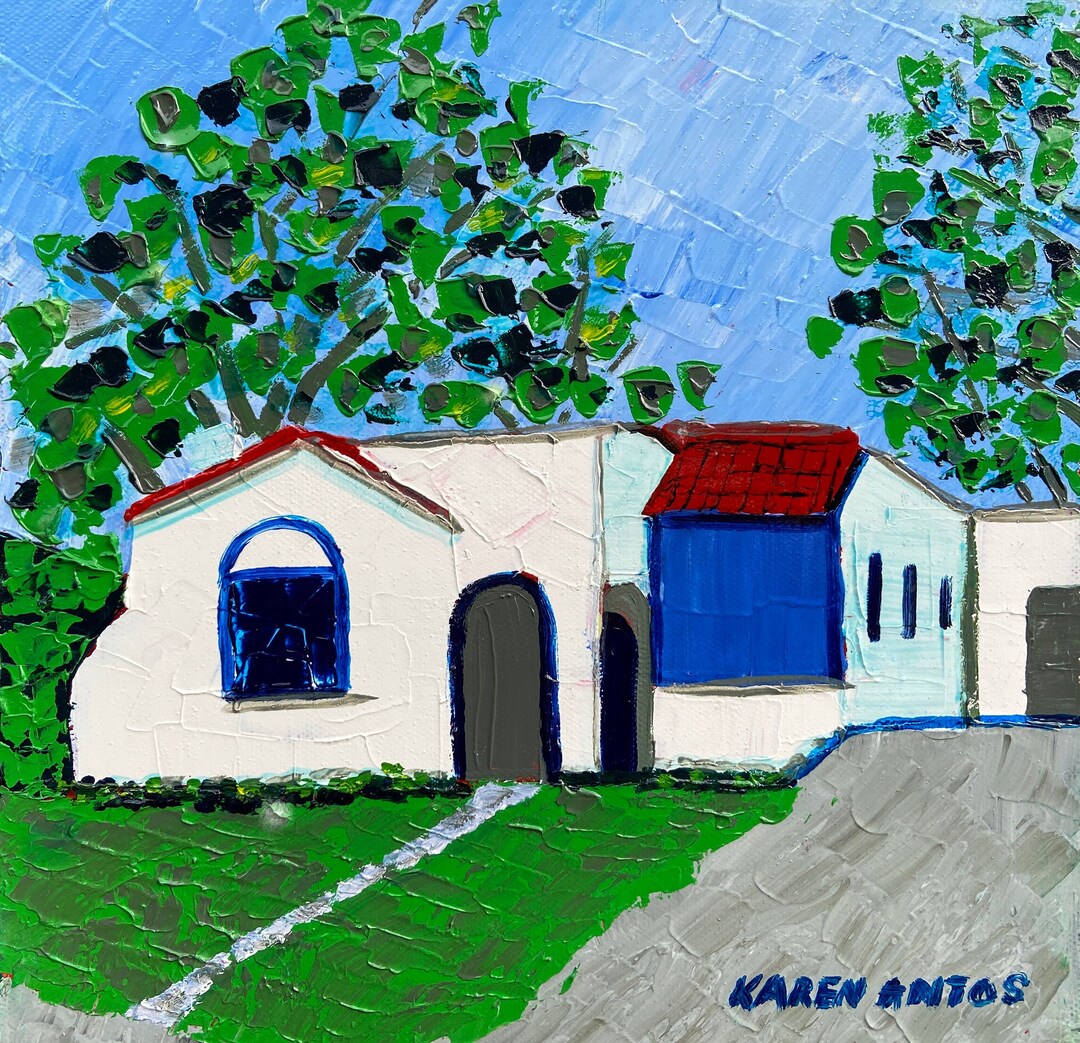 Painting of Blue & White Adobe House - Etsy Österreich